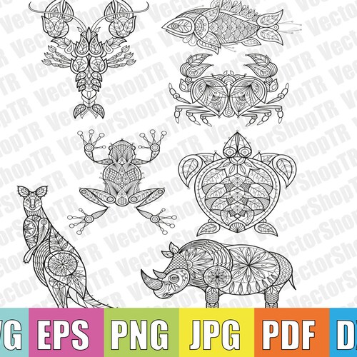 Animal Mandala Set_1 7pcs SVG Clipart Esp Dxf Png Jpg - Etsy