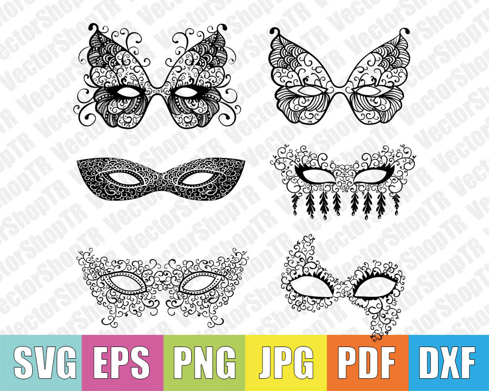 Masks 6pcs Silhouettes Svg, Png, Pdf, Jpg, Eps, Dxf - Etsy