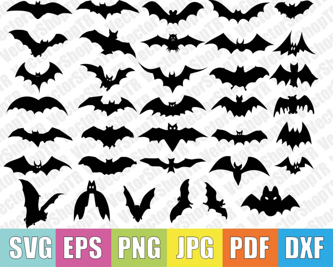 Bat 35pcs Silhouettes Svg, Png, Pdf, Jpg, Eps, Dxf - Etsy