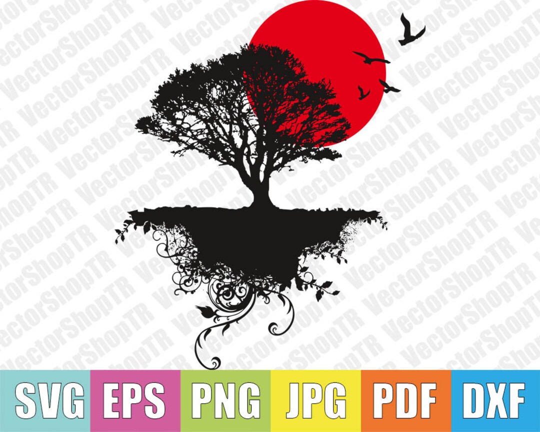 Tree Red Sun Svg Png Pdf Jpg Eps Dxf T-shirt Clipart - Etsy