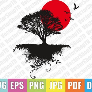 Tree Red Sun Svg Png Pdf Jpg Eps Dxf T-shirt Clipart - Etsy