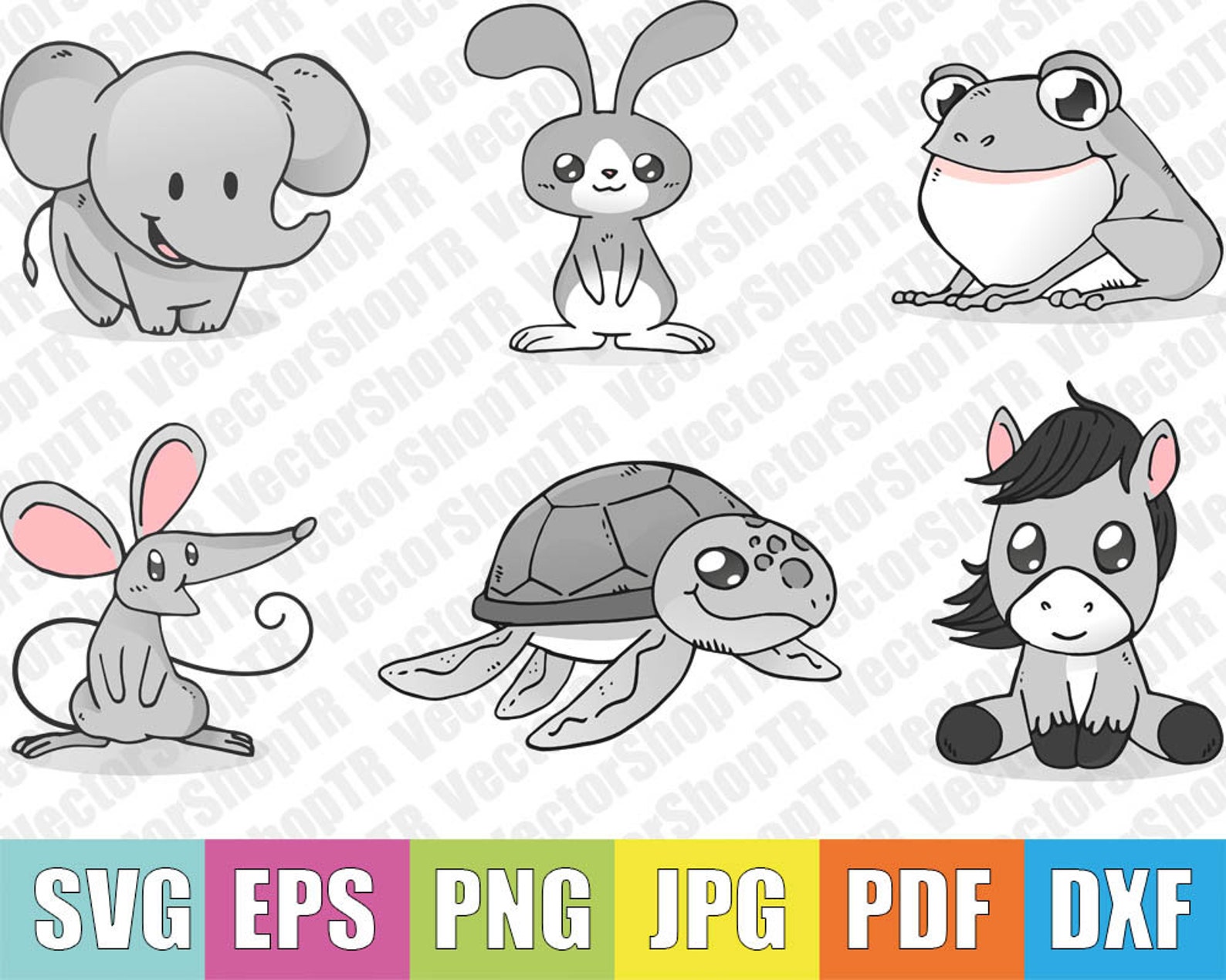 Cute Animals 6pcs Svg Eps Pdfjpgpng - Etsy