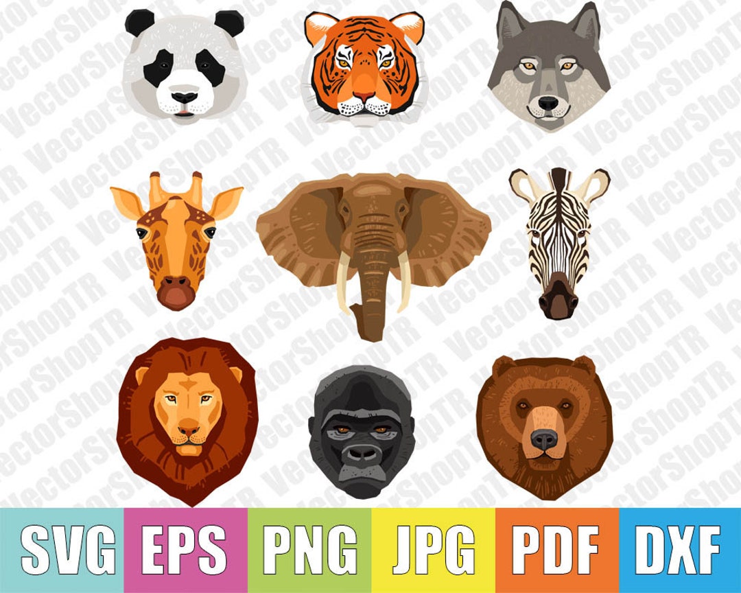 Animal Heads, Elephant,panda,bear,lion, Zebra, Tiger Svg, Png, Pdf, Jpg ...