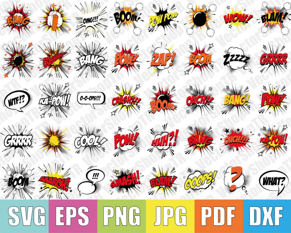 Cartoon Pop Art Vector Comics 87pcs Svg Eps Pdfjpgpng - Etsy