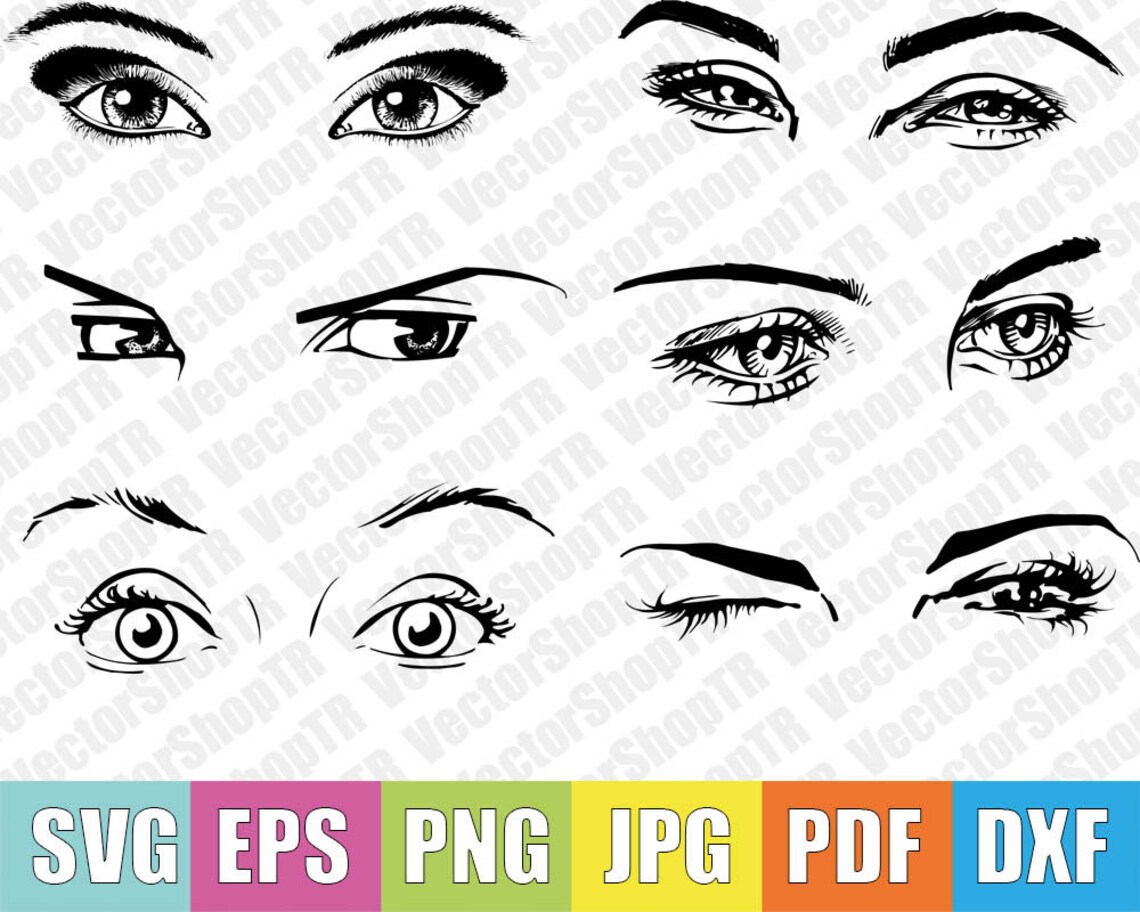 Woman Eyes 6pcs Silhouettes Svg Png Pdf Jpg Eps Dxf - Etsy