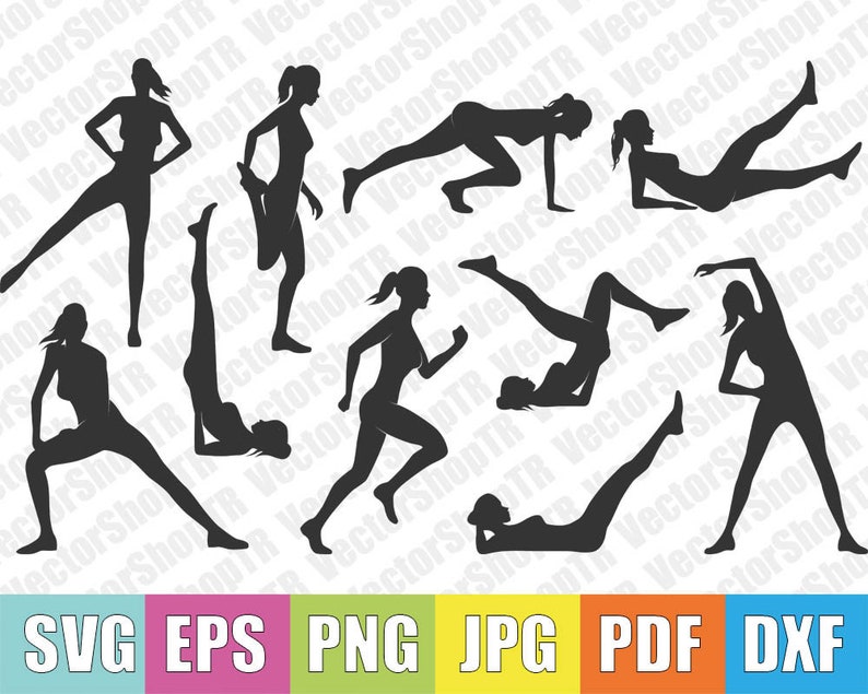 Woman Fitness Silhouettes Svg Png Pdf Jpg Eps Dxf - Etsy