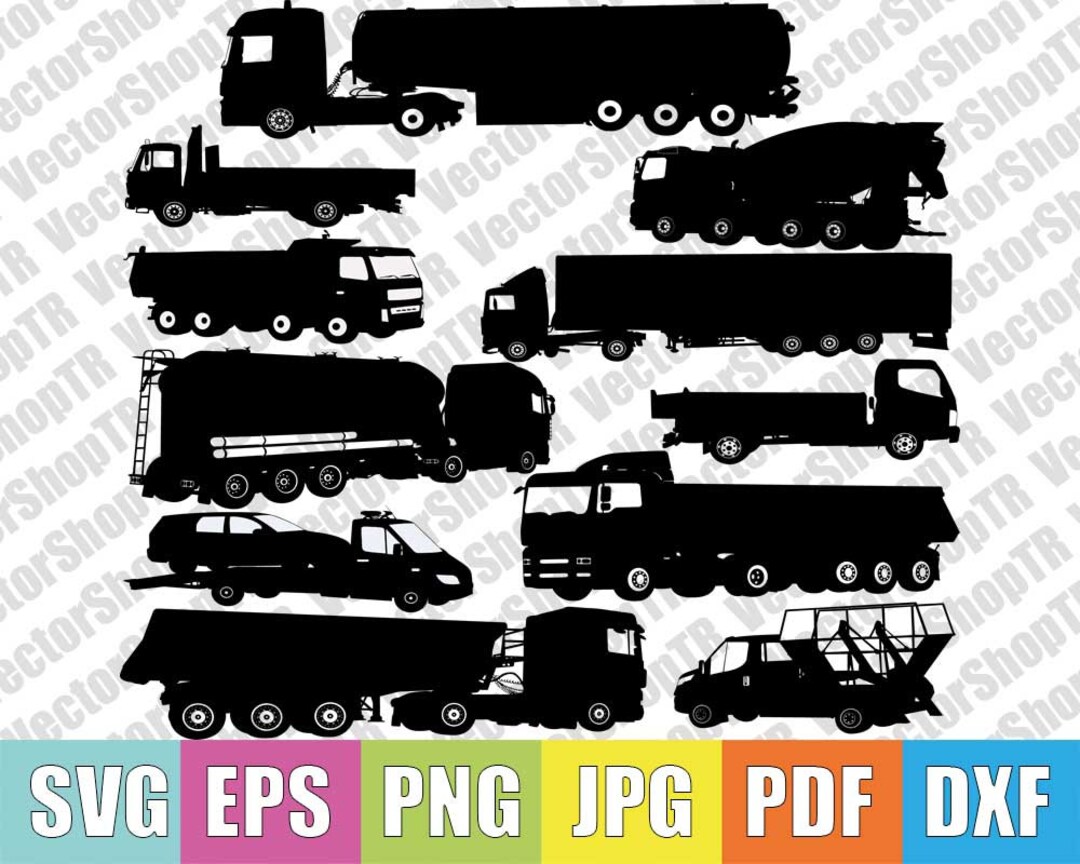 Truck Svg, 11pcs, Cut Files, Cars Svg, Silhouette Svg, Transport Svg ...