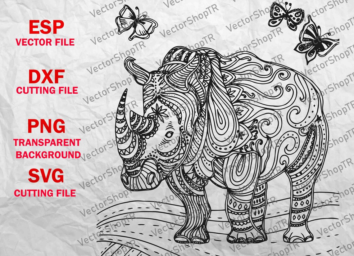 Rhino No25 SVG Clipart Esp Dxf Png Mandala Decorative - Etsy