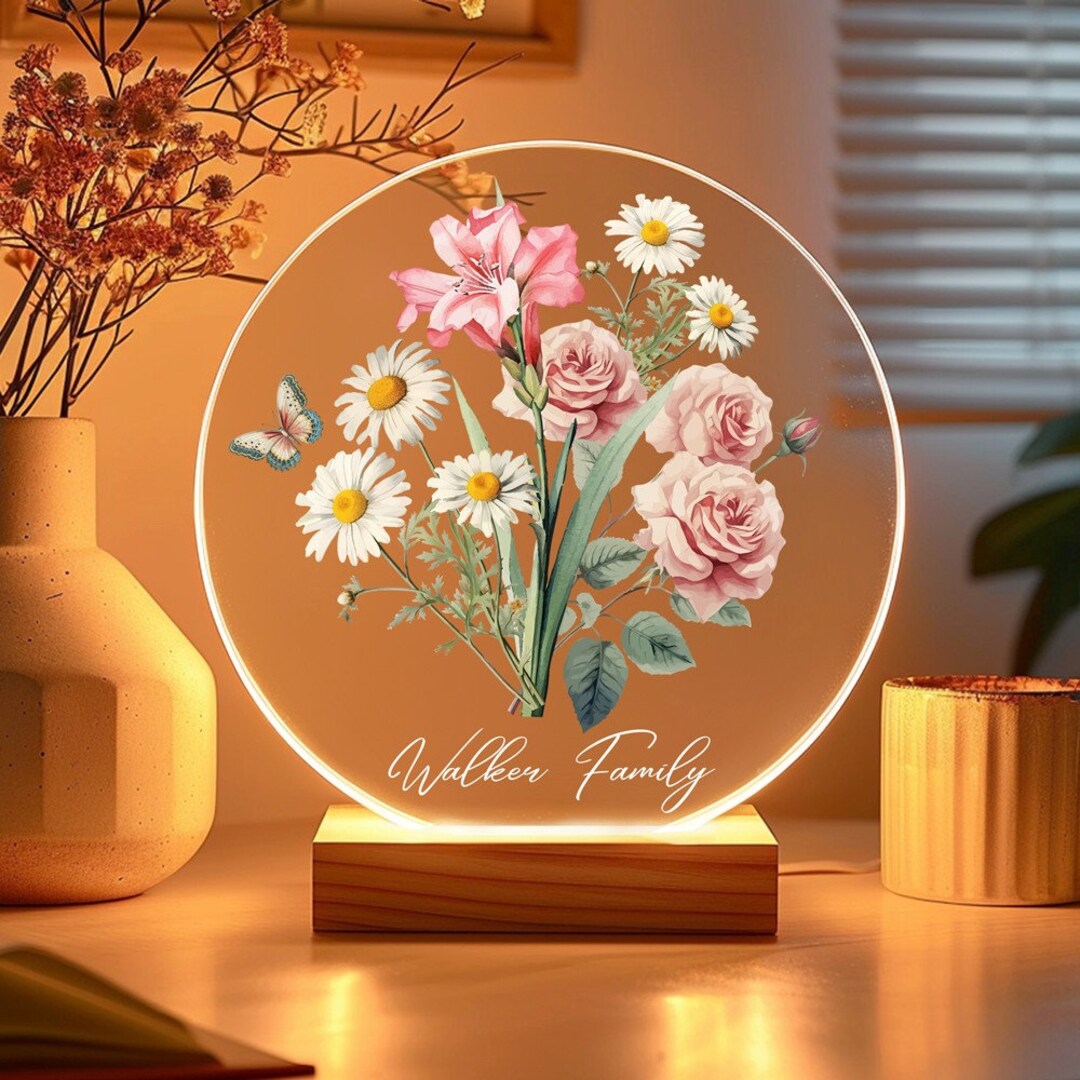 Customized Grandma's Garden LED Night Light, Custom Birth Month Flower ...
