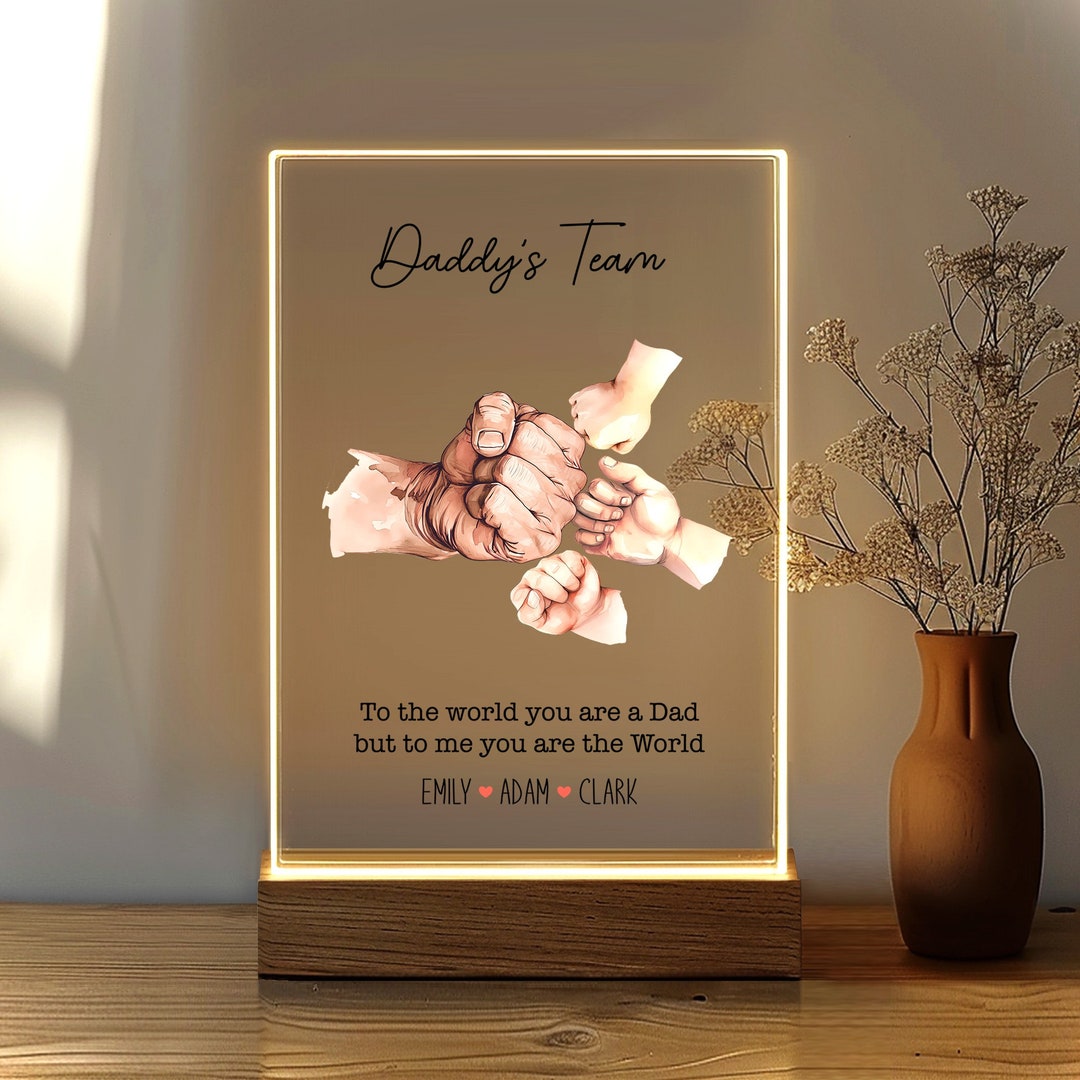 Personalized Dad's Team Fist Bump Acrylic LED Night Light, Fist Bump ...