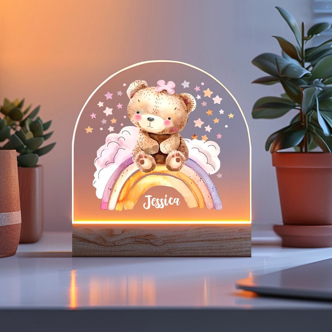Personalised LED Nursery Lamp, Kids Night Light Gift, Rainbow Light ...