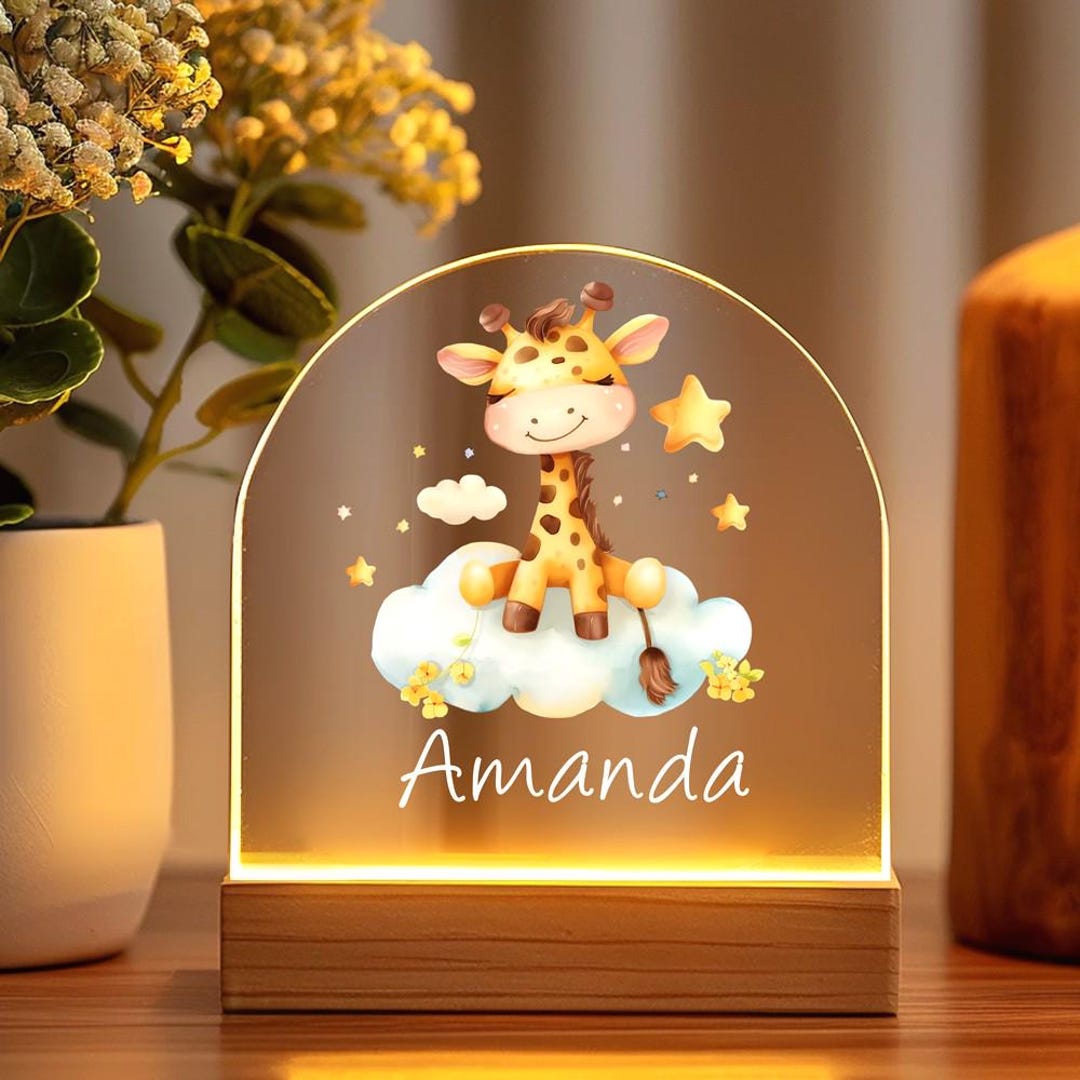 Personalised LED Animal Lamp, Kids Night Light Gift, Safari Jungle ...