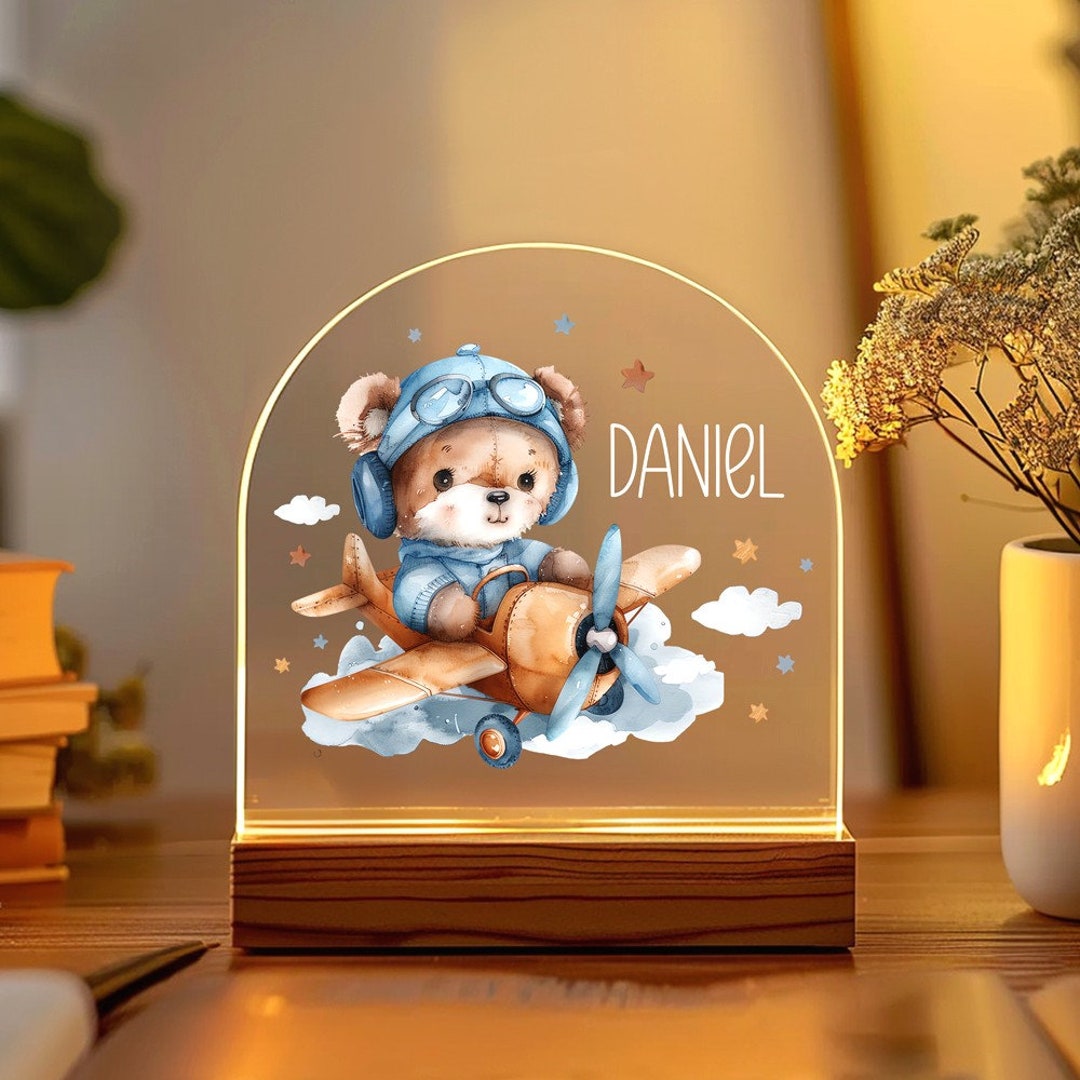 Teddy Bear Airplane LED Night Light Lamp, Kids Room Night Light ...
