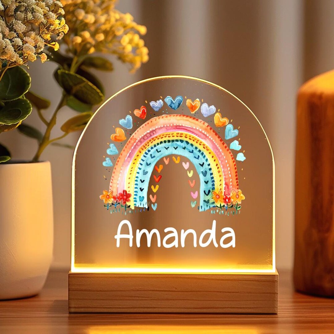 Personalised LED Nursery Lamp, Kids Night Light Gift, Rainbow Light ...