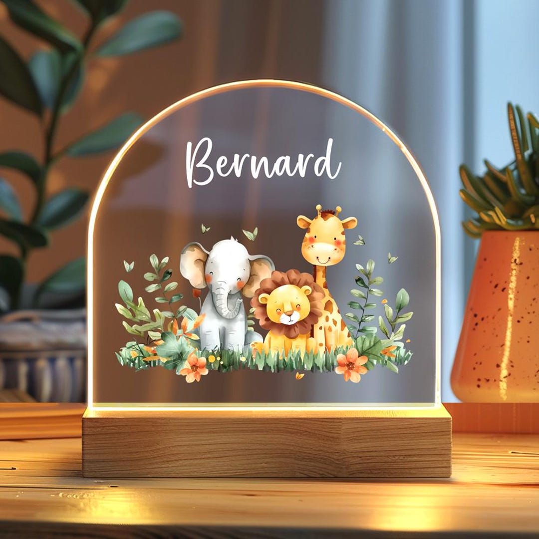 Personalized Woodland Animals Night Light, Baby Gift Birth, Night Light ...