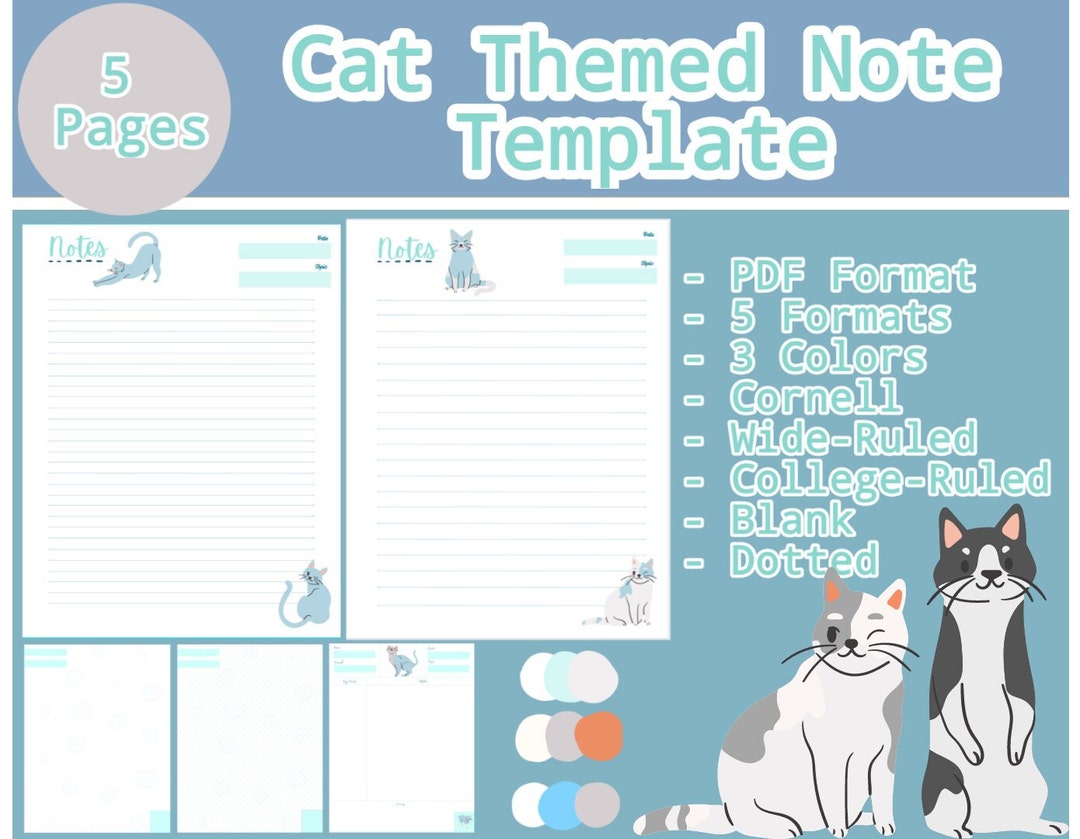 Cat Themed Downloadable Notebook Paper Pack | Cornell, Mapping, Wide ...