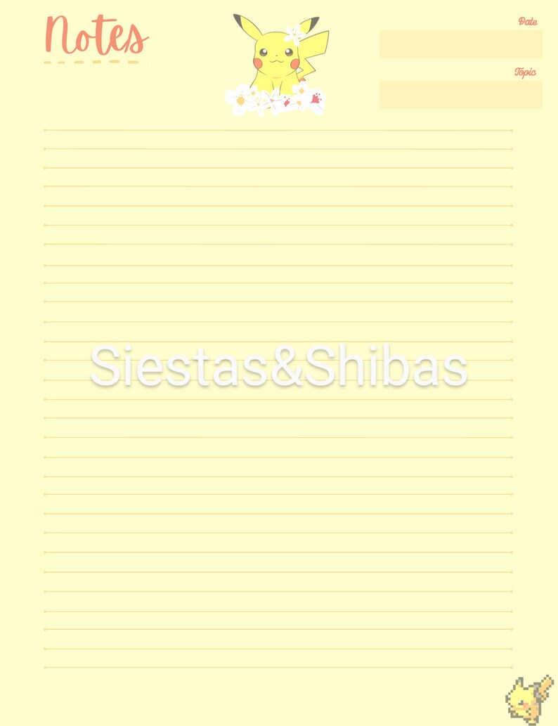 Pikachu Inspired Printable Note Taking Pack PDF - Etsy