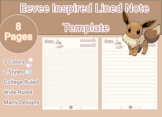 Eevee Inspired Printable Lined Note Taking Pack | Etsy