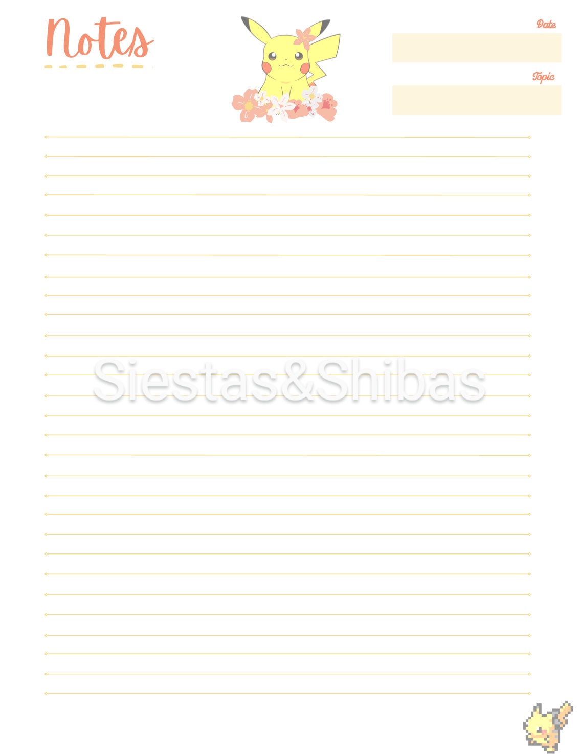 Pikachu Inspired Printable Note Taking Pack PDF - Etsy