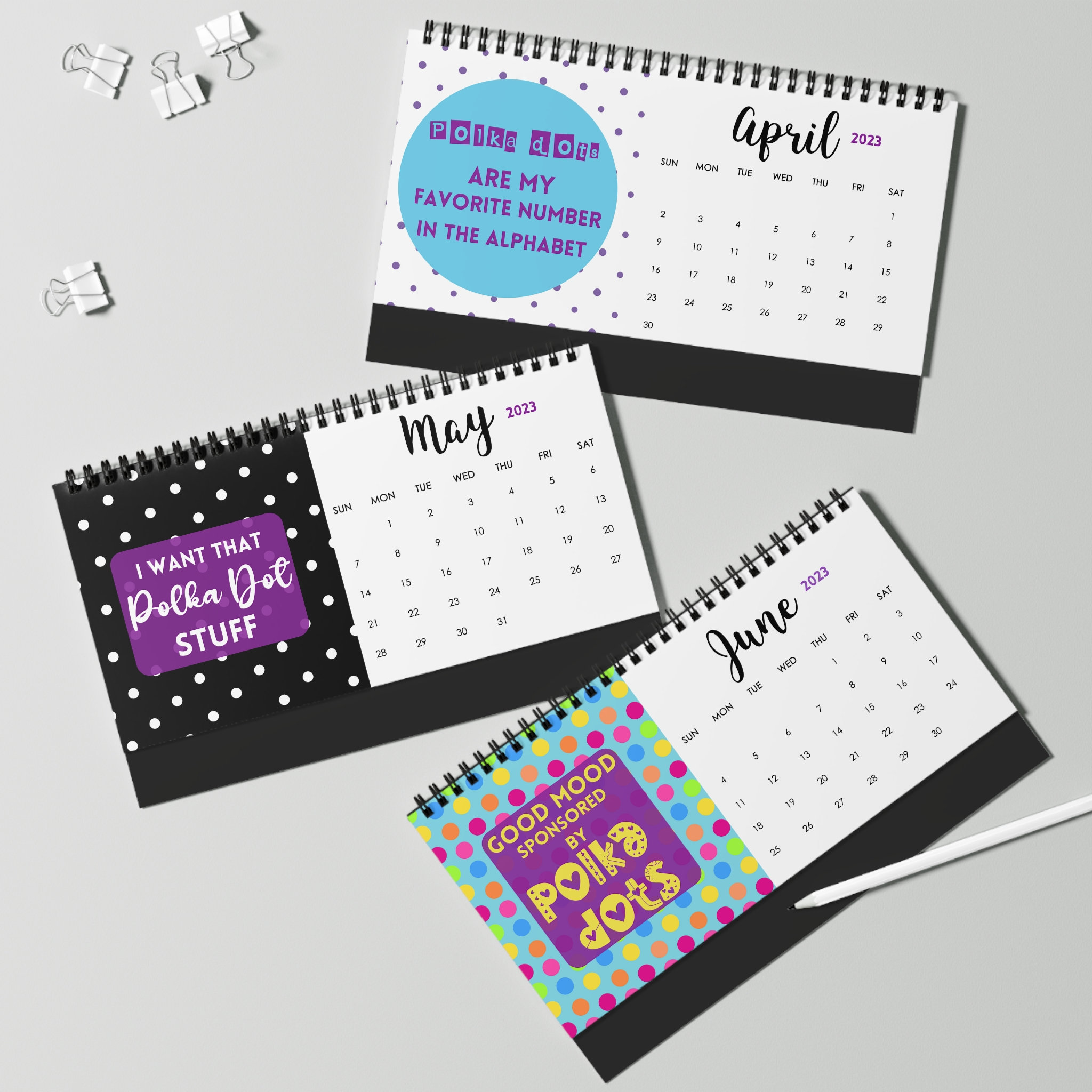 2023 Calendar 2024 Calendar Polka Dot Gift Polka Dot - Etsy