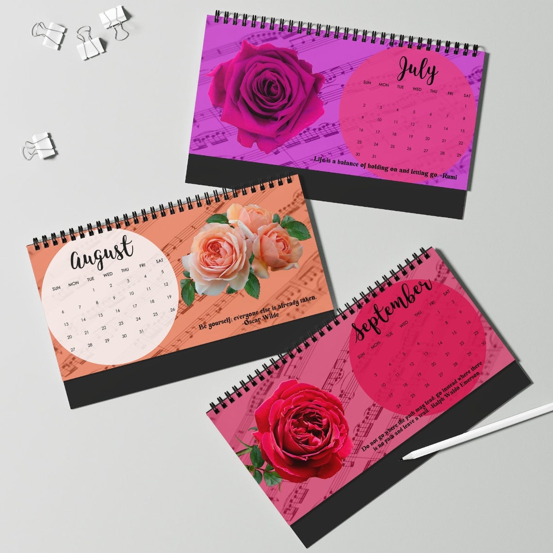2023 Calendar 2024 Rose Calendar Inspirational Quotes Desk - Etsy