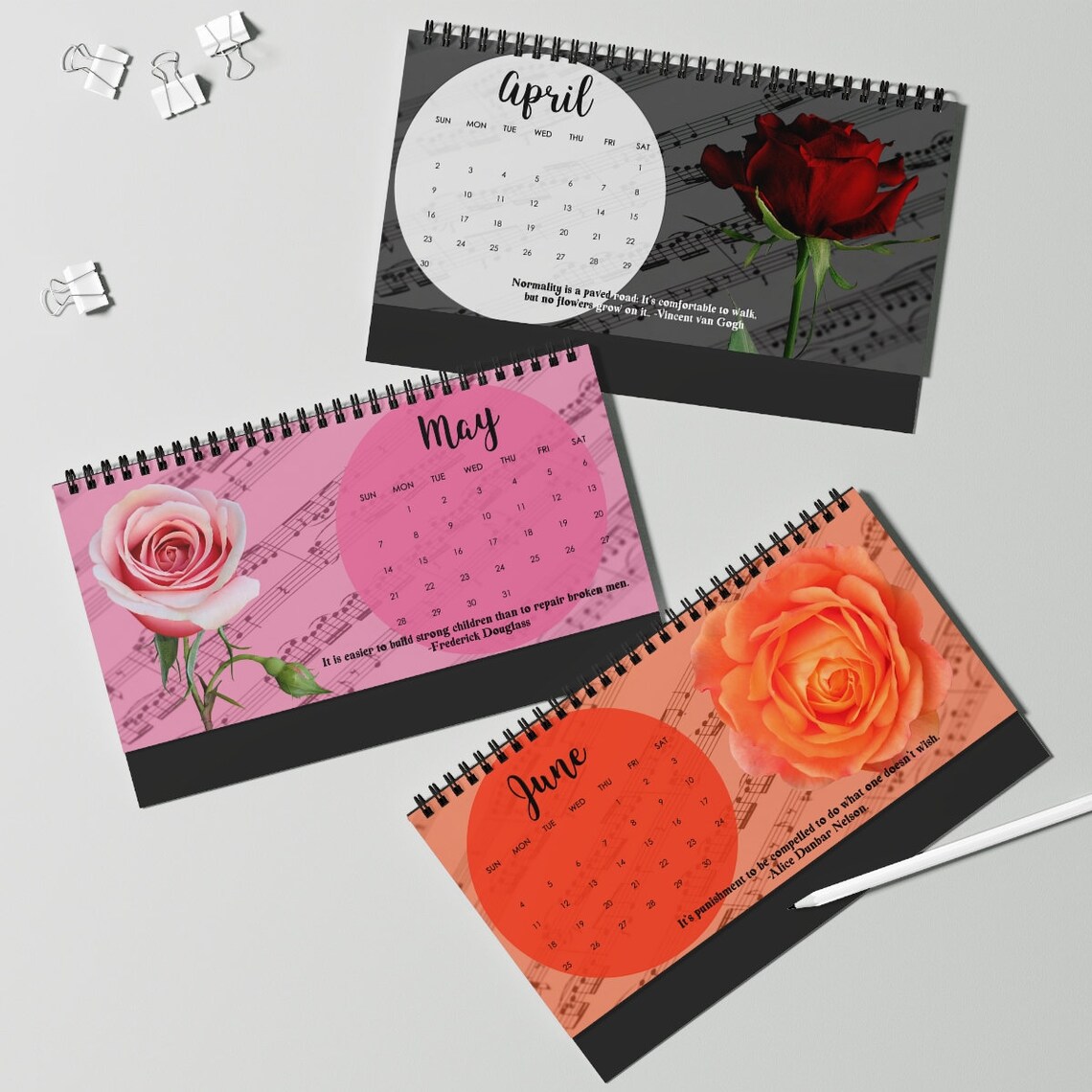 2023 Calendar 2024 Rose Calendar Inspirational Quotes Desk - Etsy