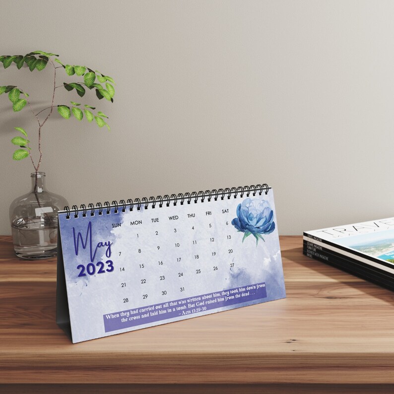 2023 Calendar, Blue Floral Christian Bible Verses Calendar, Scripture ...