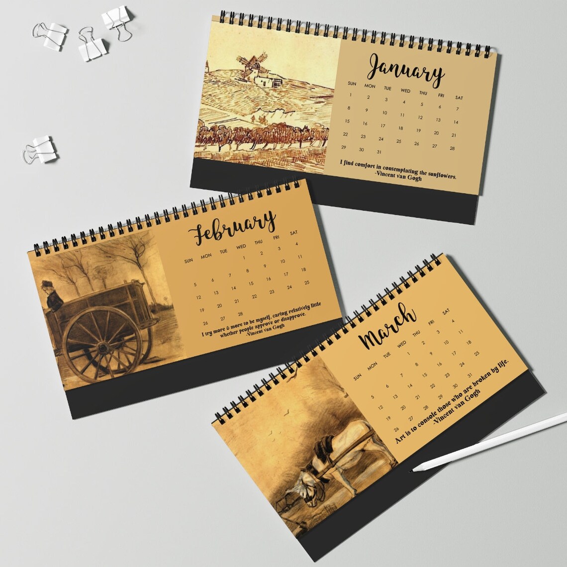 2023 Calendar, Vincent Van Gogh Art Sketches, Van Gogh Quotes, Desk ...
