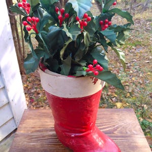 Large Vintage Red Paper Mache Santa Boot With Sprigs of Holly - Etsy