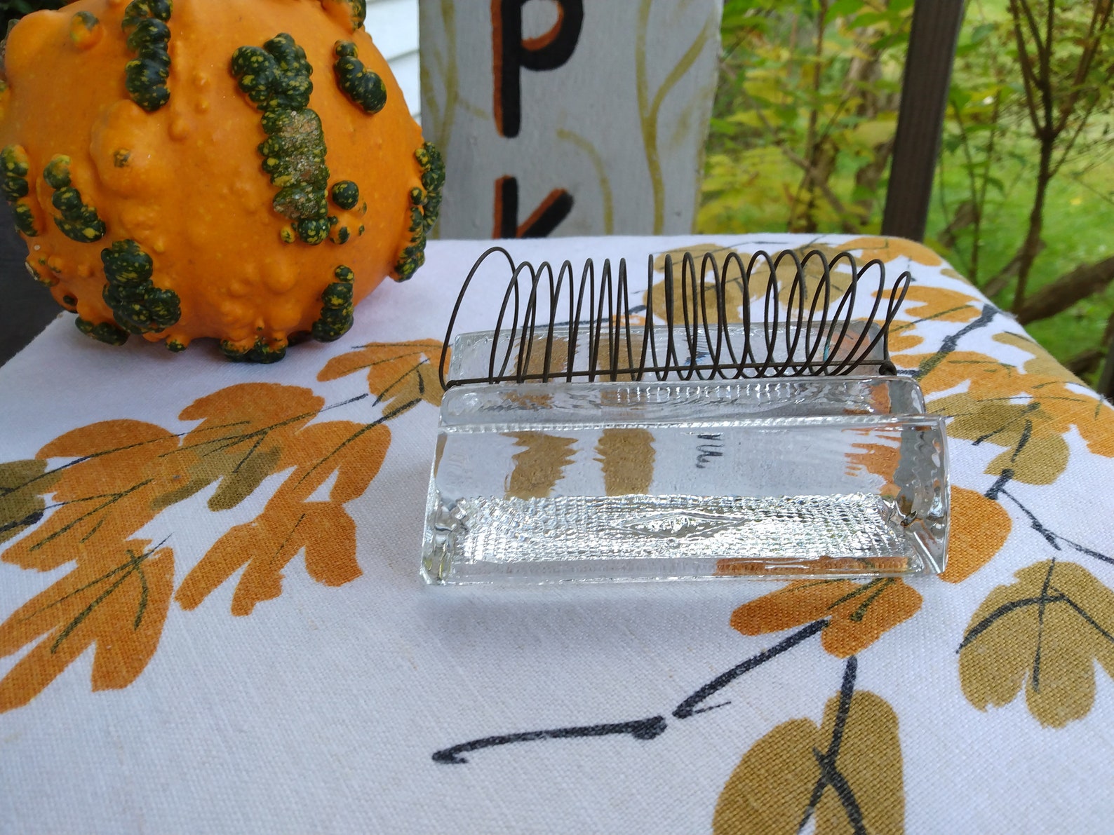 Vintage Mid Century Wire Coil Glass Letter Holder Paperweight - Receipt ...