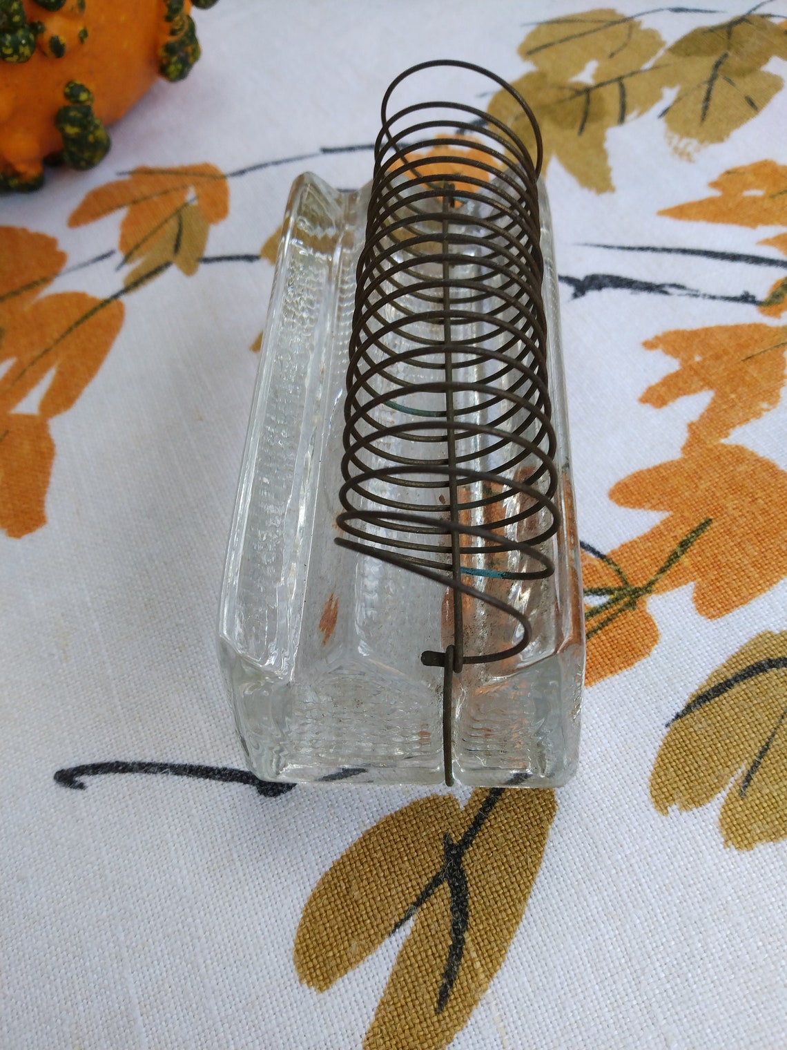 Vintage Mid Century Wire Coil Glass Letter Holder Paperweight - Receipt ...