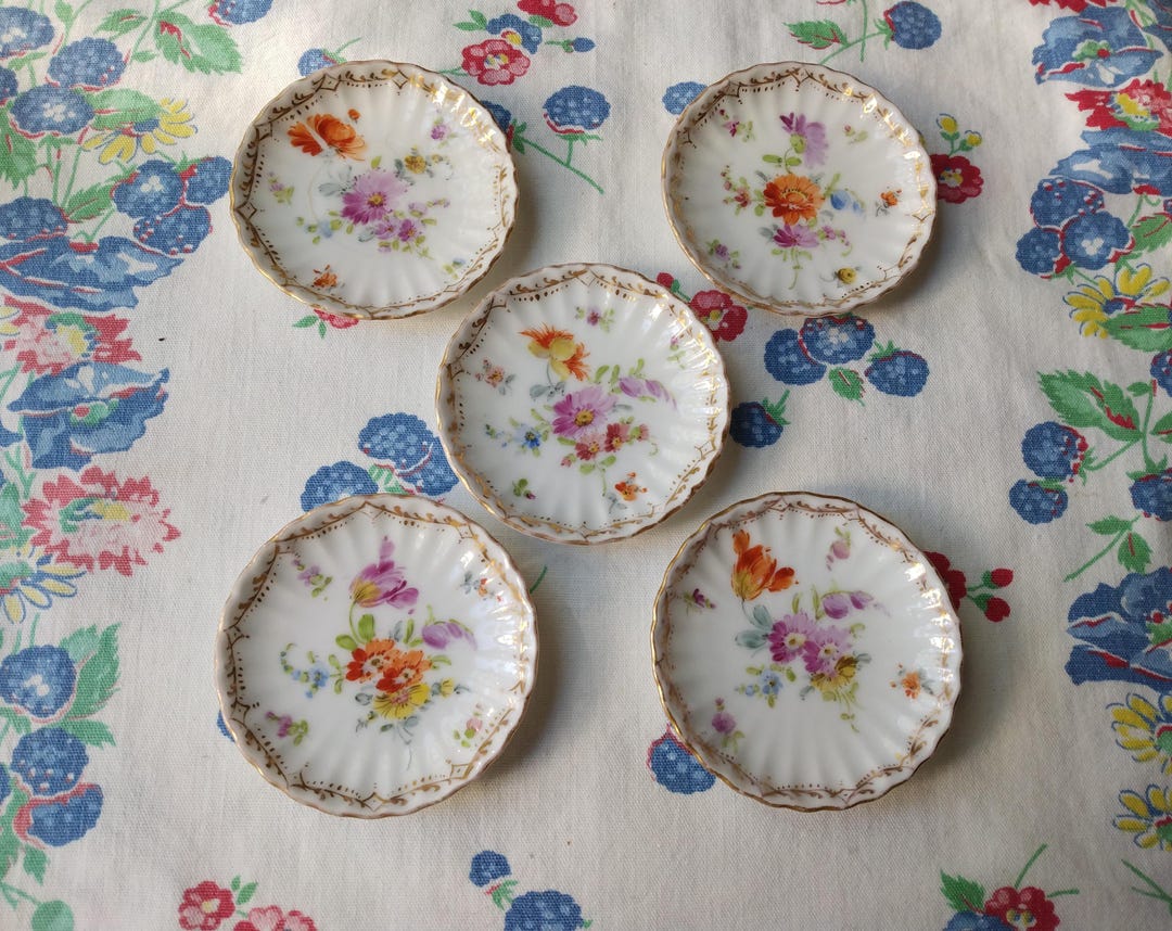 Antique RK Dresden Hand Painted Floral Butter Pats Set of 5 Richard ...