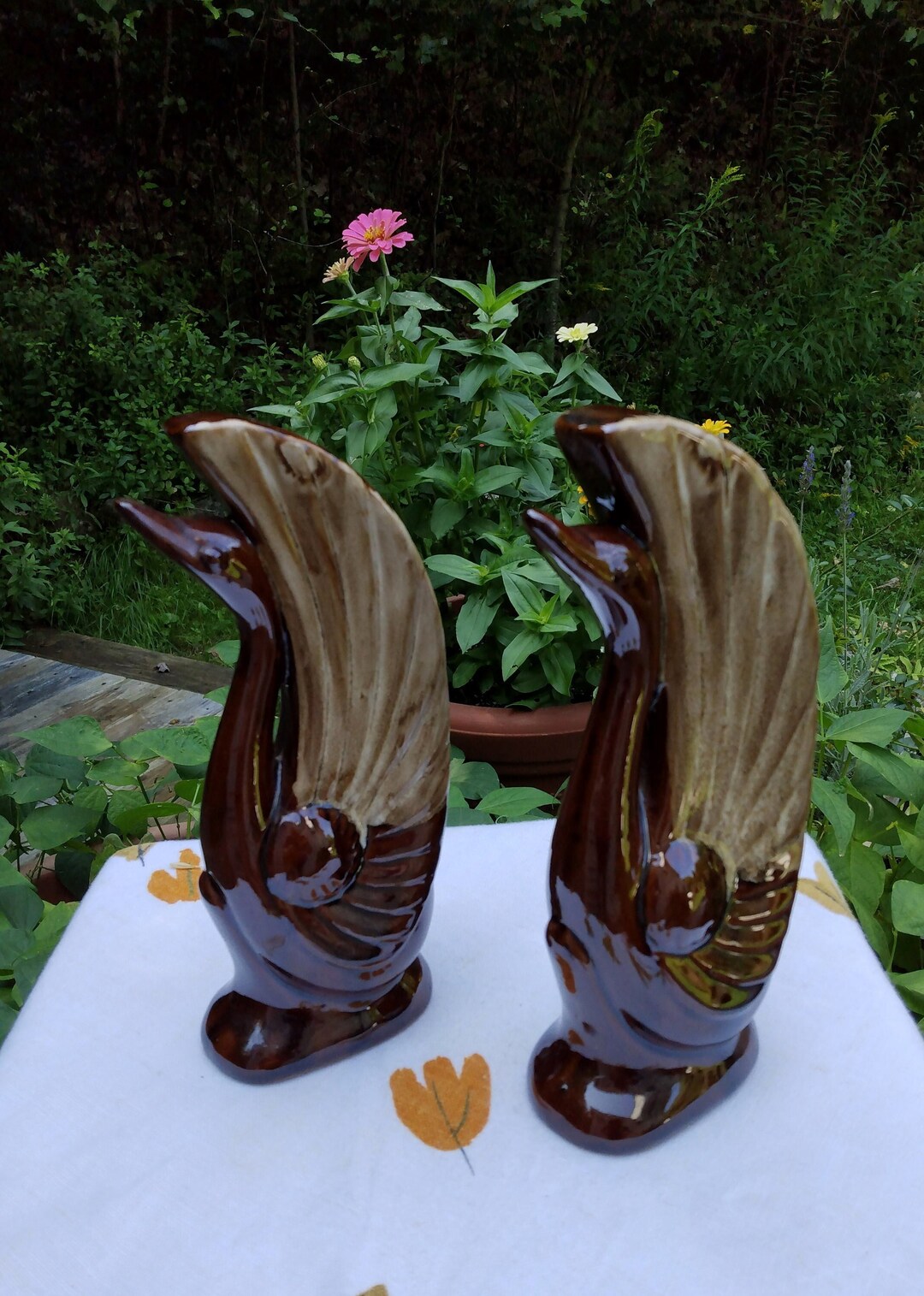 Vintage Redware Pottery Swan Figurines Brown Drip Glaze Home Decor - Etsy
