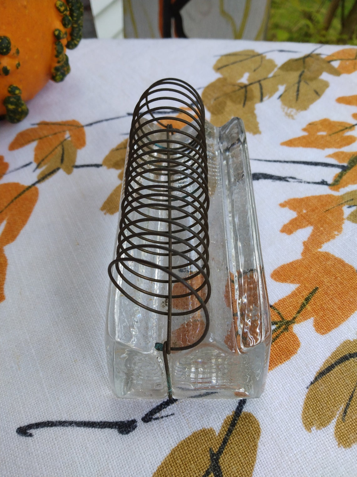 Vintage Mid Century Wire Coil Glass Letter Holder Paperweight - Receipt ...