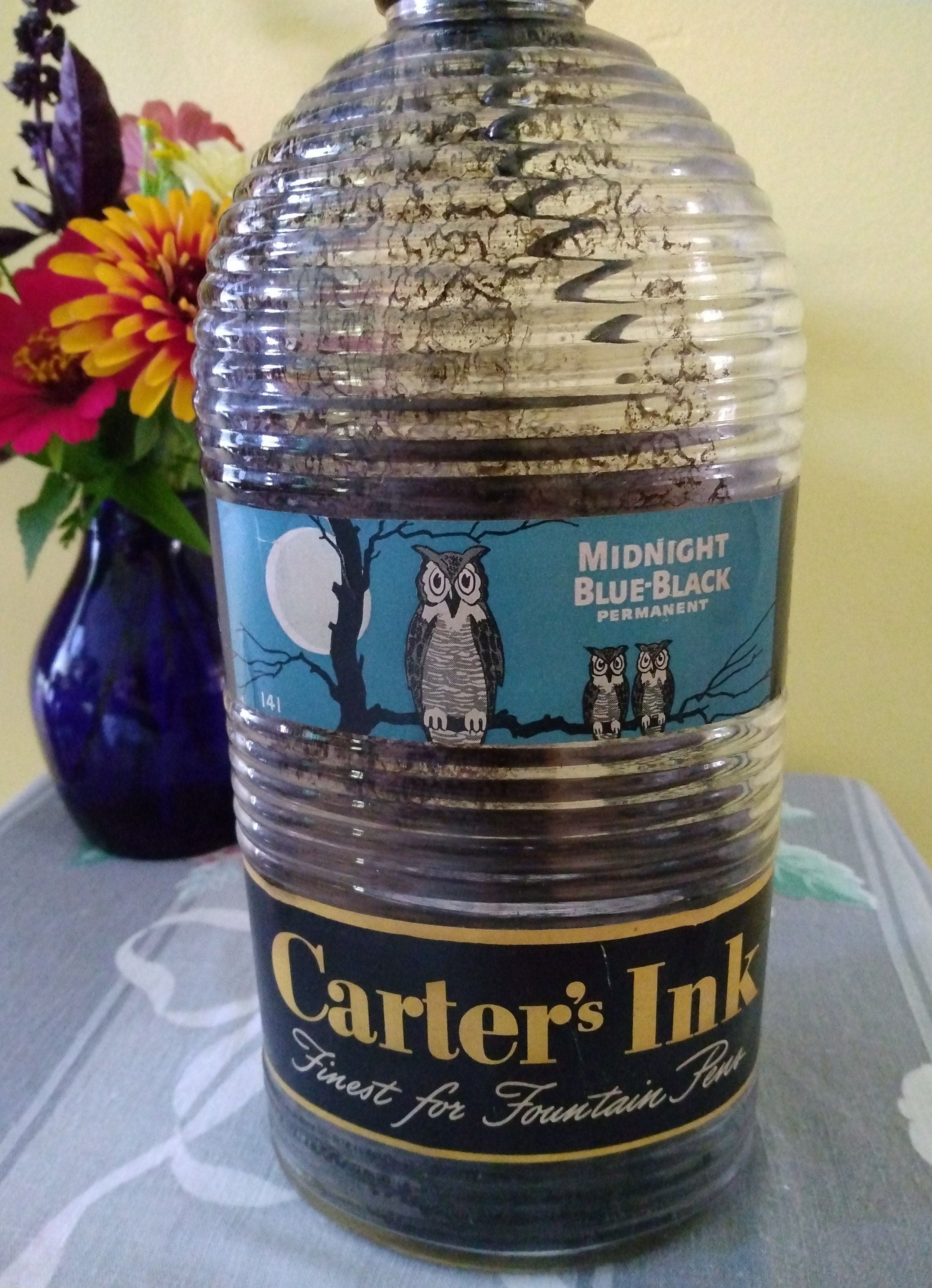 Vintage Carter's Ink Beehive Glass Bottle Spooky Owl - Etsy