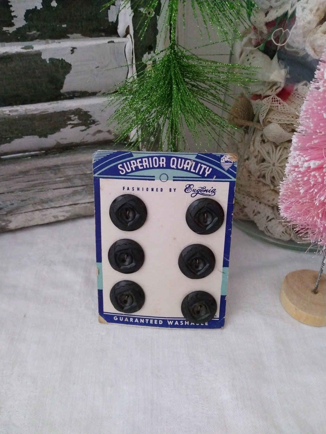 Vintage Superior Quality Button Card-fancy Black Plastic Buttons 9/16 ...