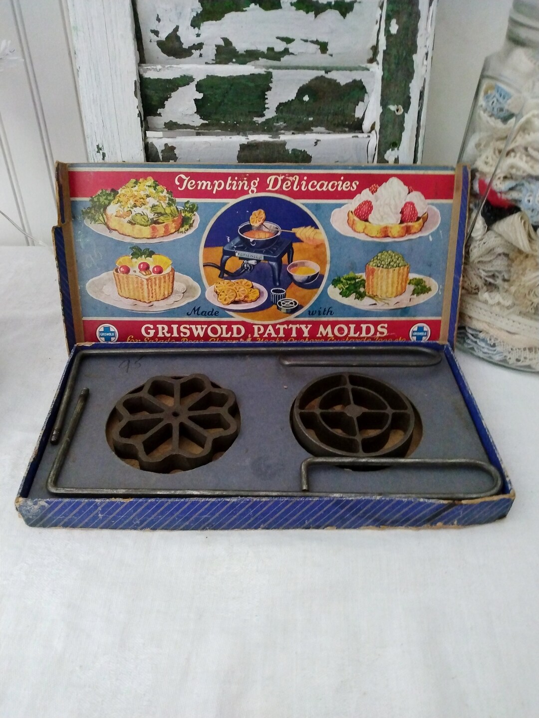 Vintage Griswold Cast Iron Patty Molds No. 1, Shallow Pattern, Original ...
