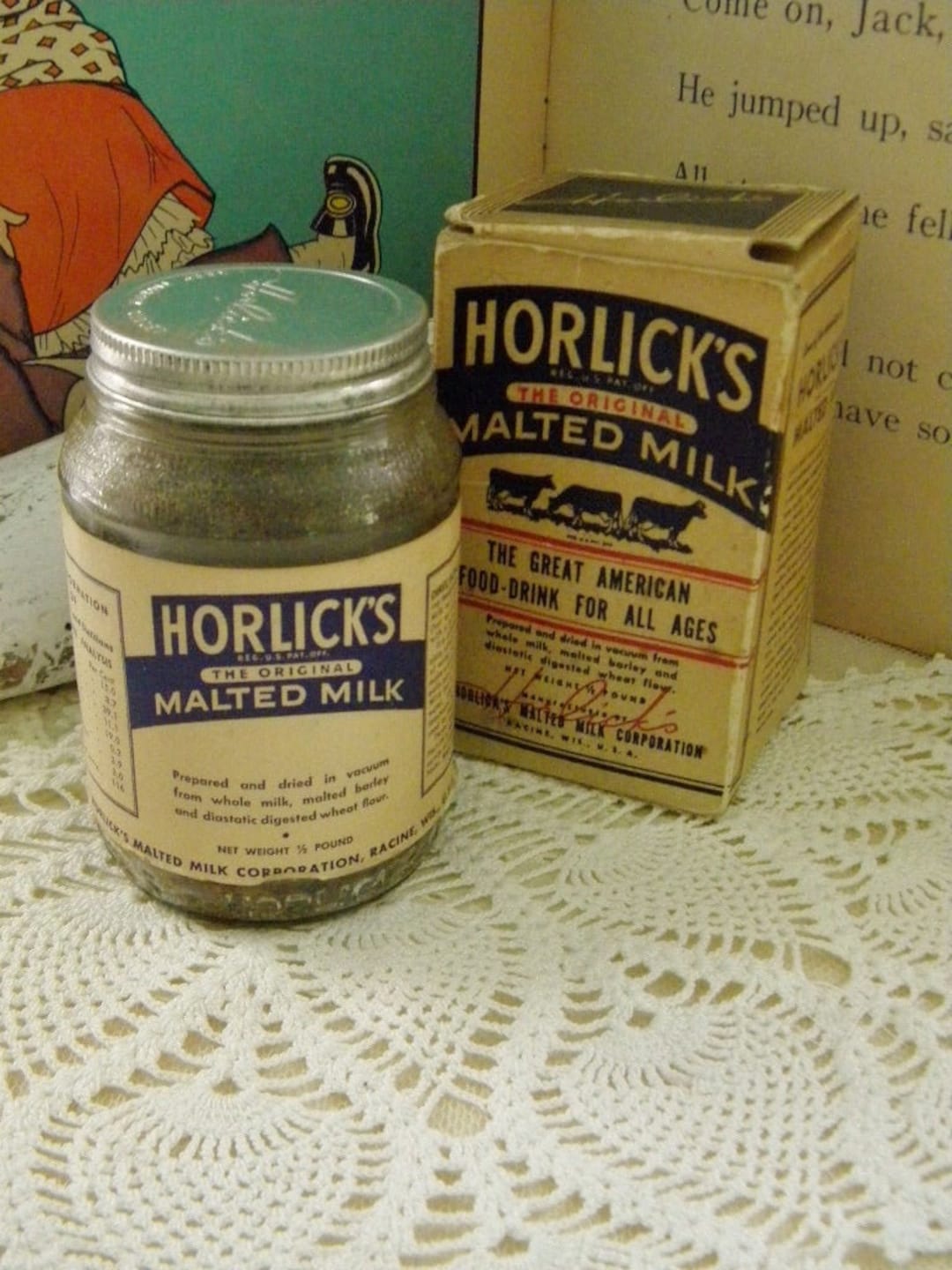 1930s Vintage the Original Horlick's Malted Milk Bottle With Box Racine ...