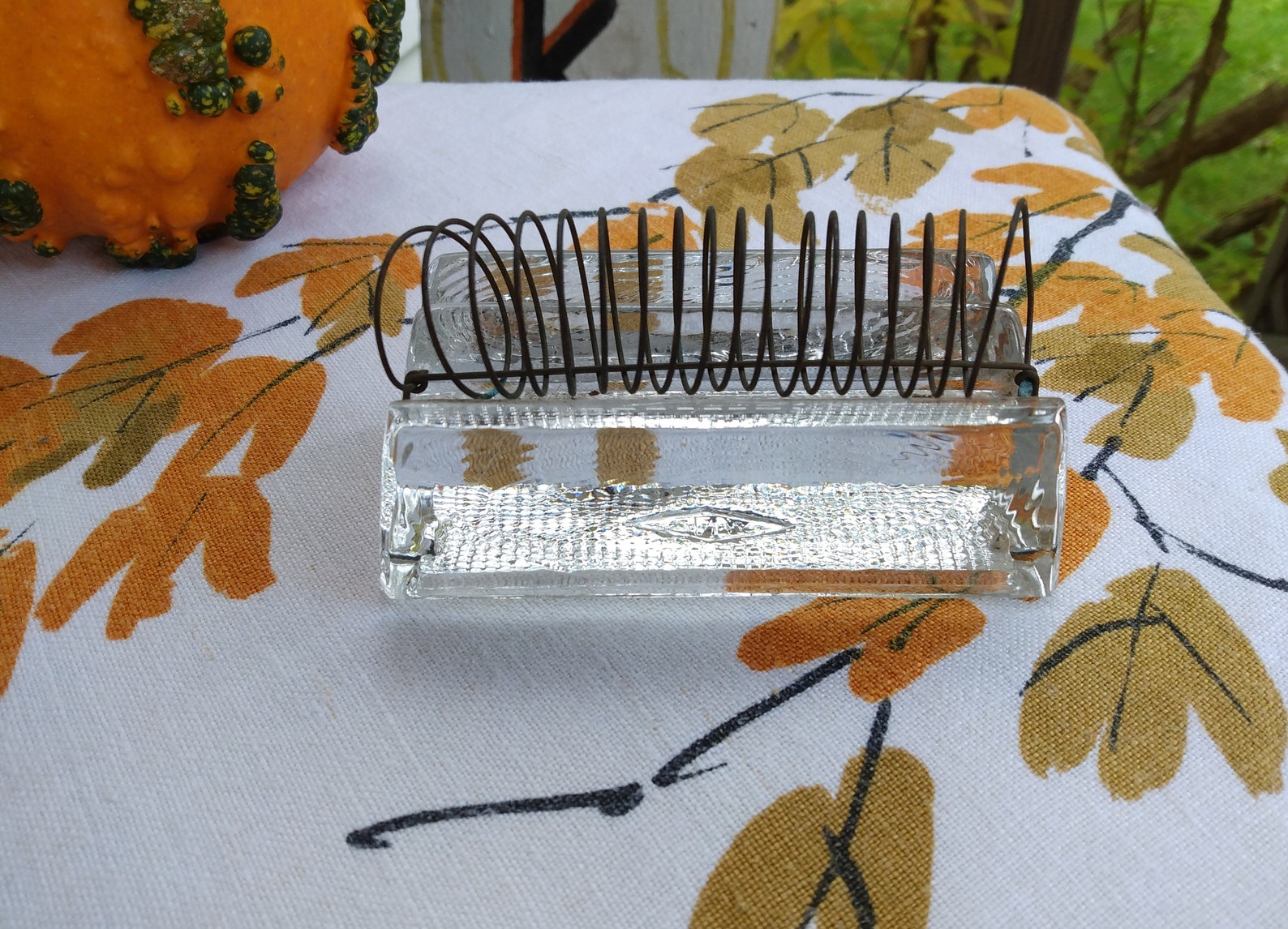 Vintage Mid Century Wire Coil Glass Letter Holder Paperweight - Receipt ...
