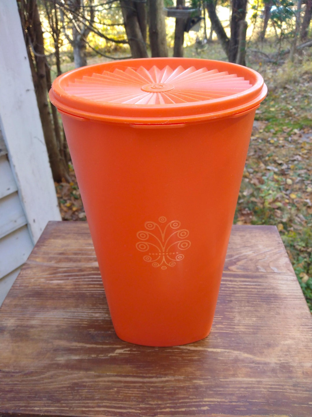 Vintage Orange Tupperware Canister Starburst Servalier Lid Large ...