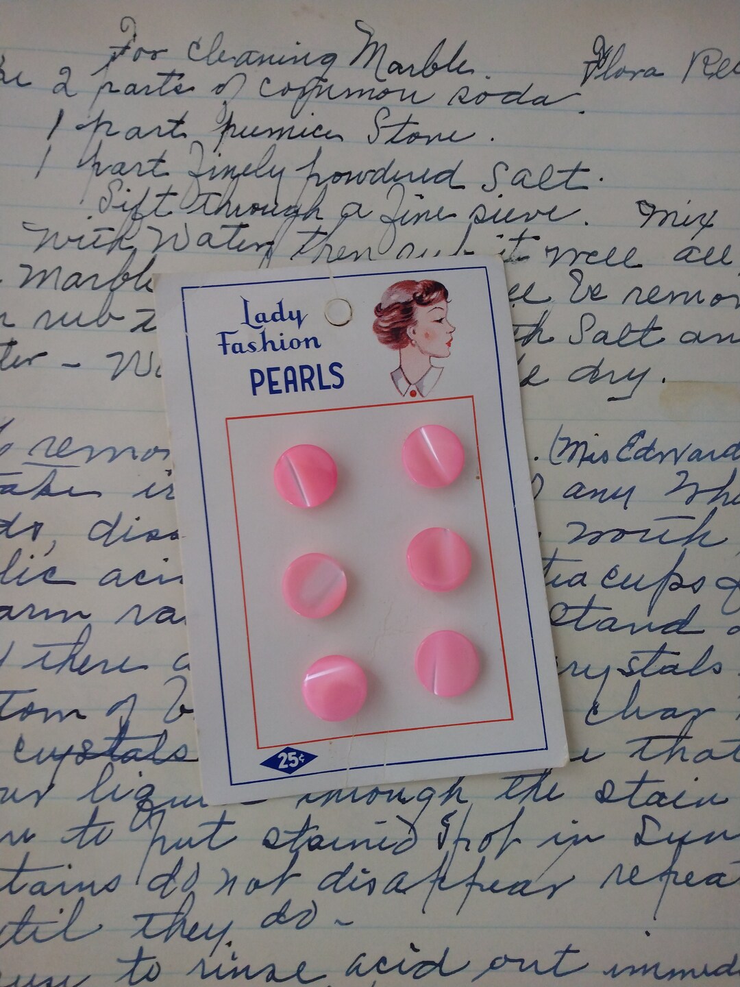 Vintage Button Card, Lady Fashion Pearls, 3/8 Pink Mother of Pearl ...