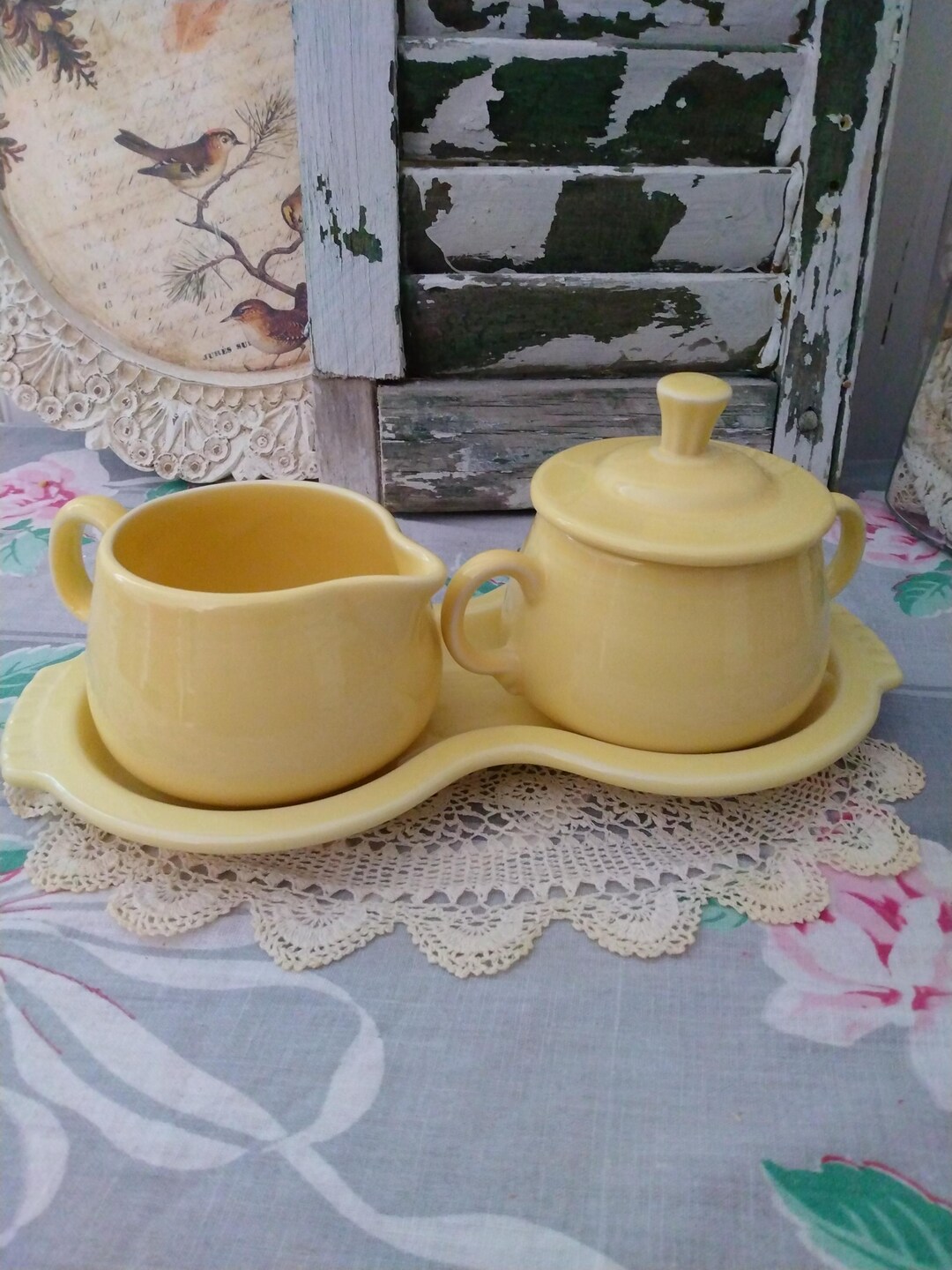 Fiesta Ware Yellow Lidded Sugar & Creamer Set - Etsy