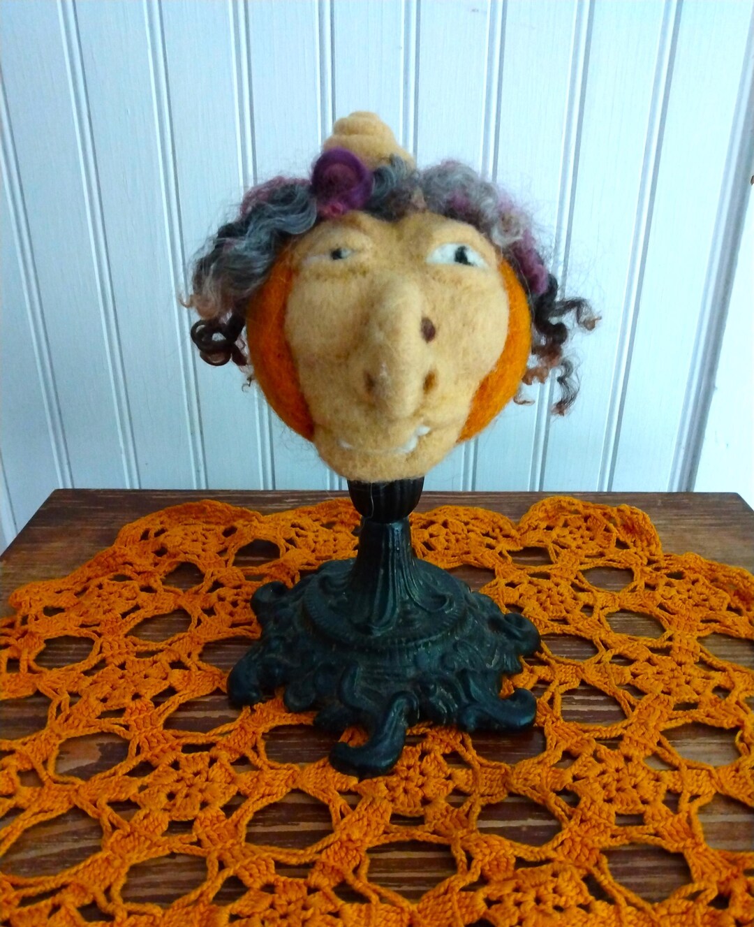 Needle Felted Halloween Pumpkin Face Mean Old Hag Witch - Etsy