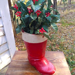 Large Vintage Red Paper Mache Santa Boot With Sprigs of Holly - Etsy