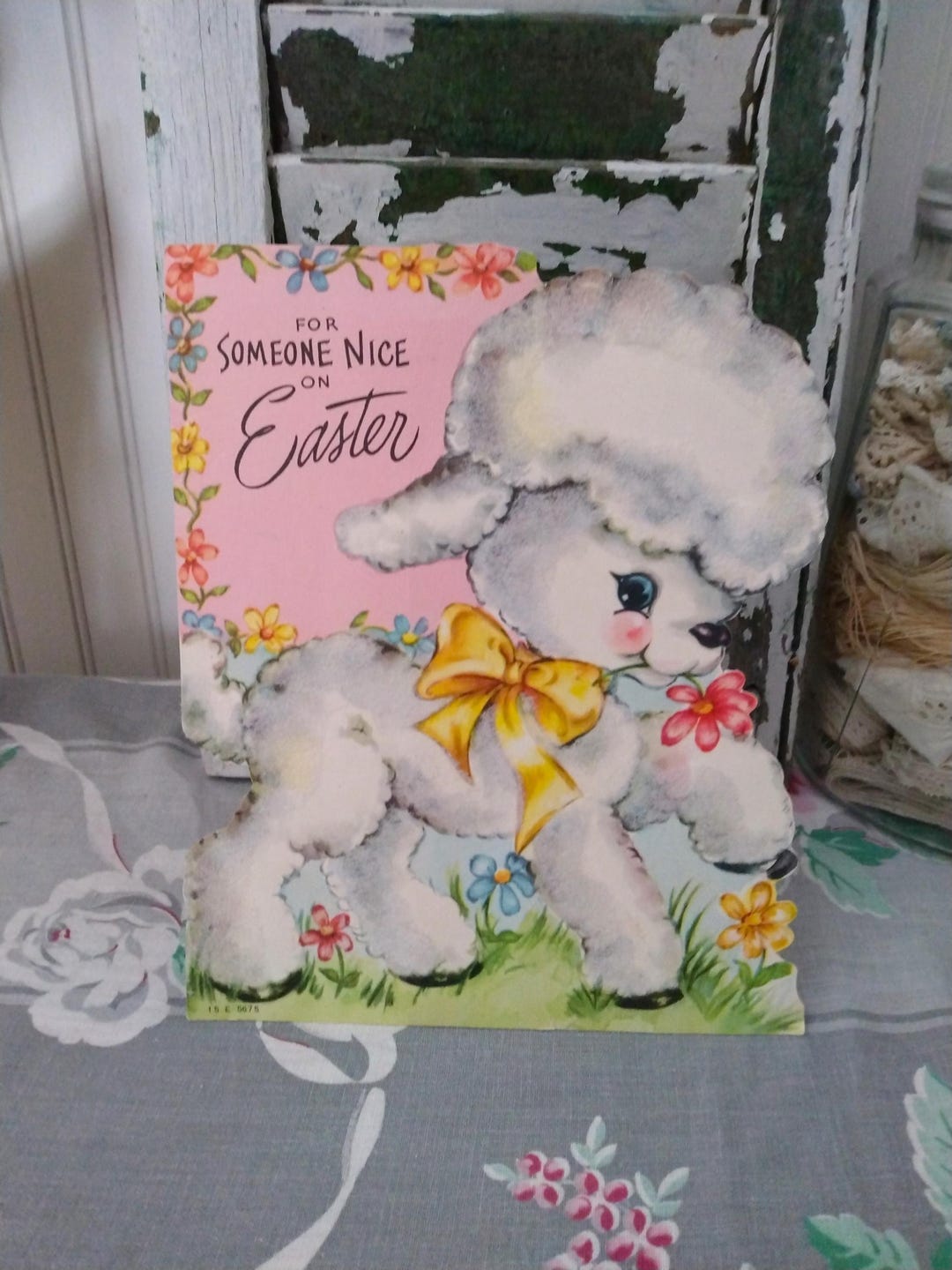 1950s Vintage Flocked American Greetings Die Cut Easter Lamb Card Stand ...