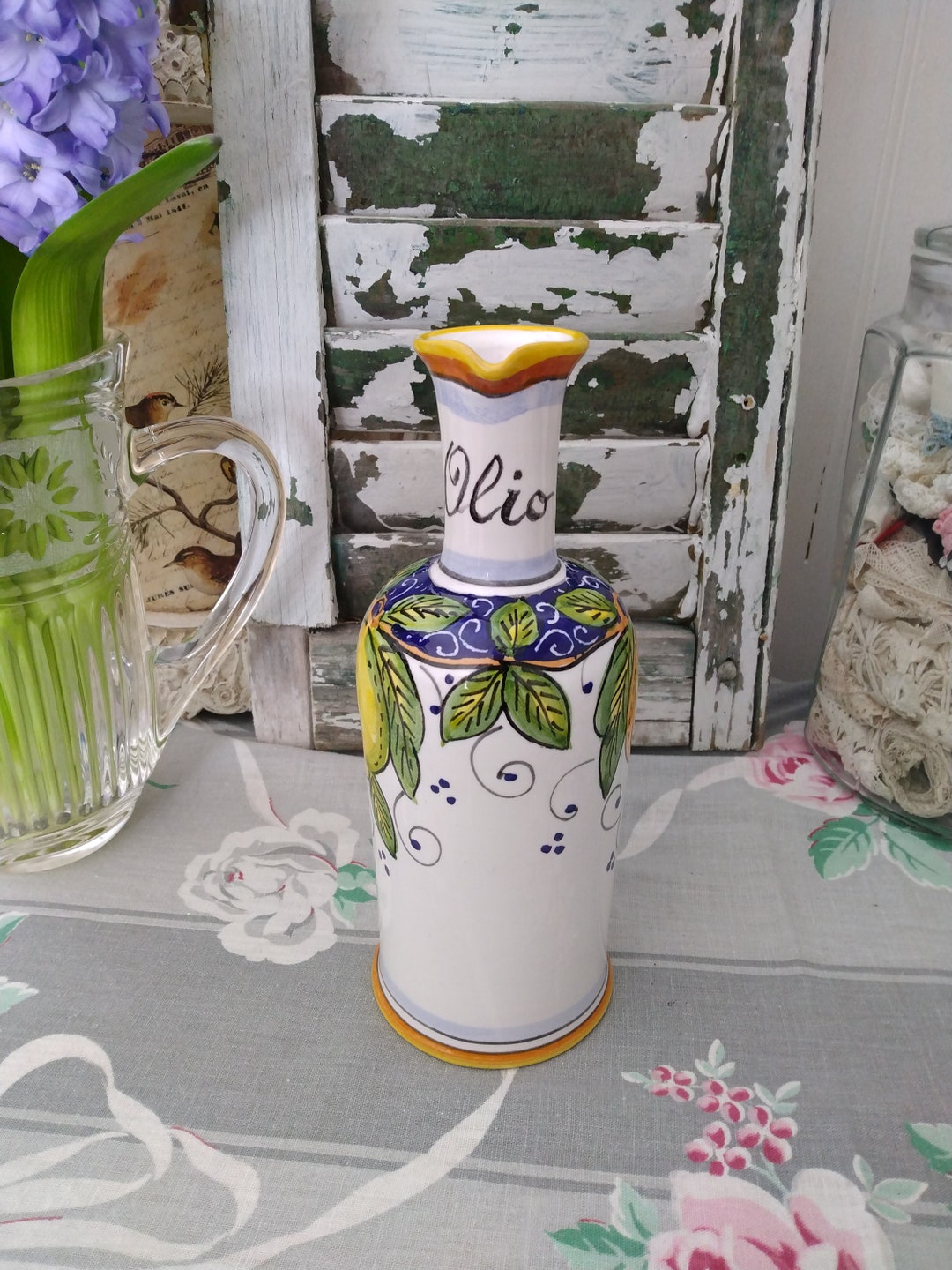 Olive Oil Bottle Dispenser Deruta Hand Painted Pottery Bellagio Italy ...