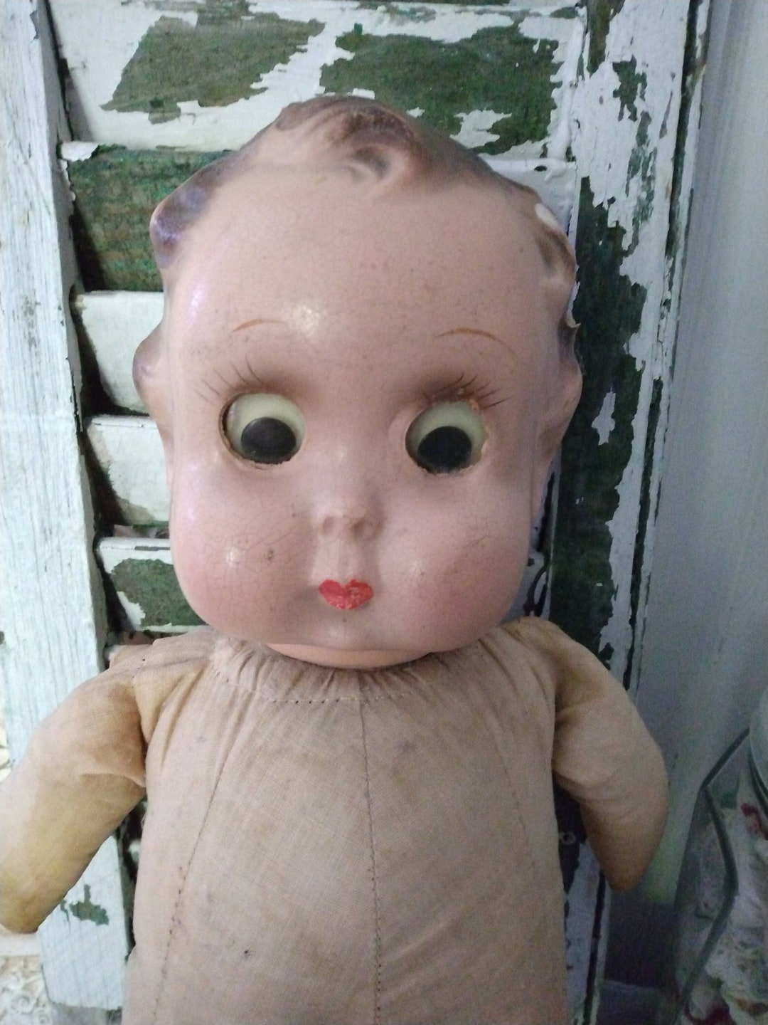 1930s Vintage Composition Goo Goo Doll Googly Eyes Cloth Body Wooden ...