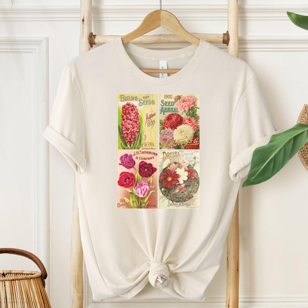 Floral Seed Packets Vintage-art-print Shirt for Flower-lovers, Retro ...