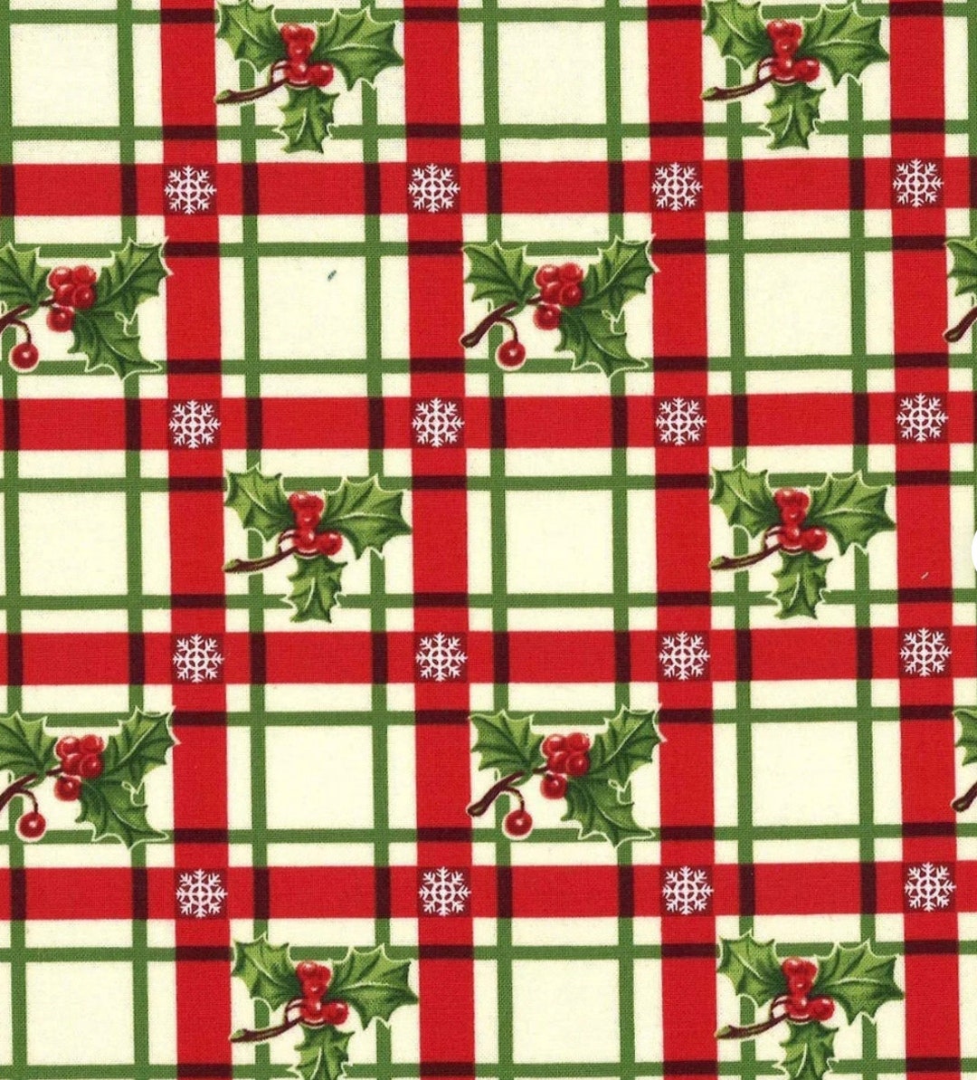Holly Plaid Red Christmas Fabric Quilting Fabric Cotton Fabric Quilting ...