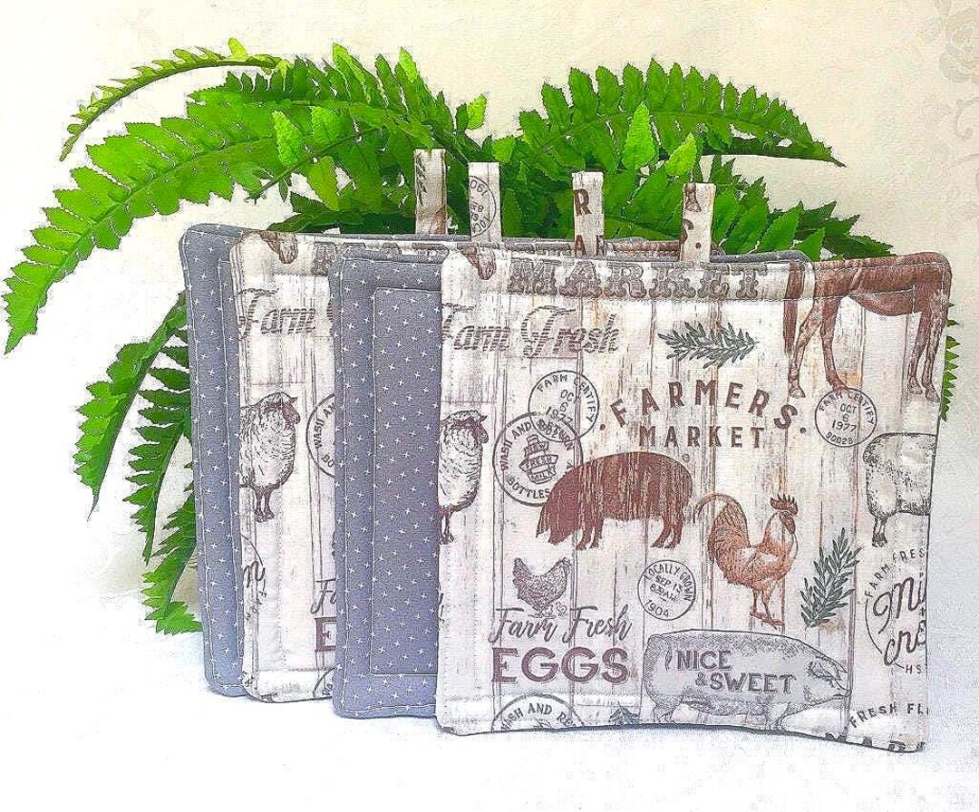 Farm Animals Pot Holders (set of 2): Handmade Farmhouse Kitchen Decor ...